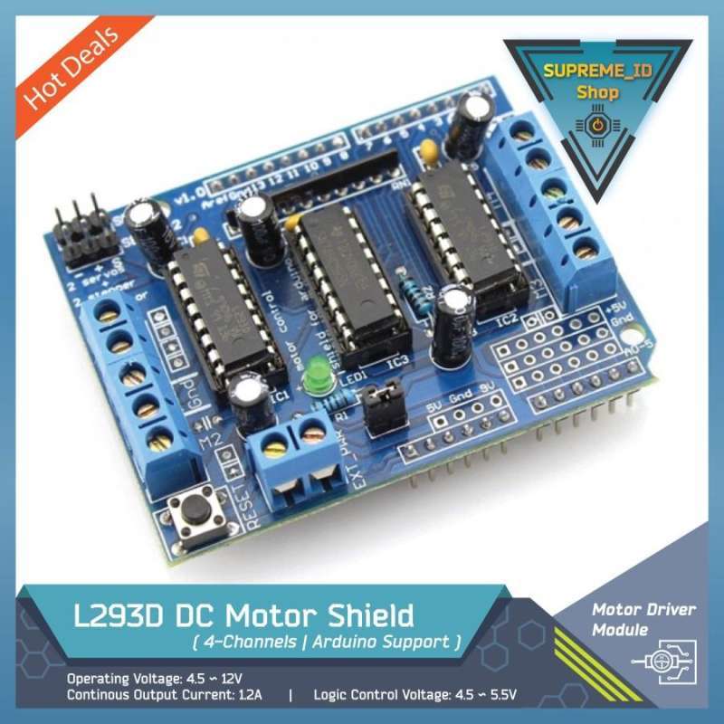 Jual L293D 4-Channel H-Bridge DC Motor Driver Arduino Shield di Seller ...