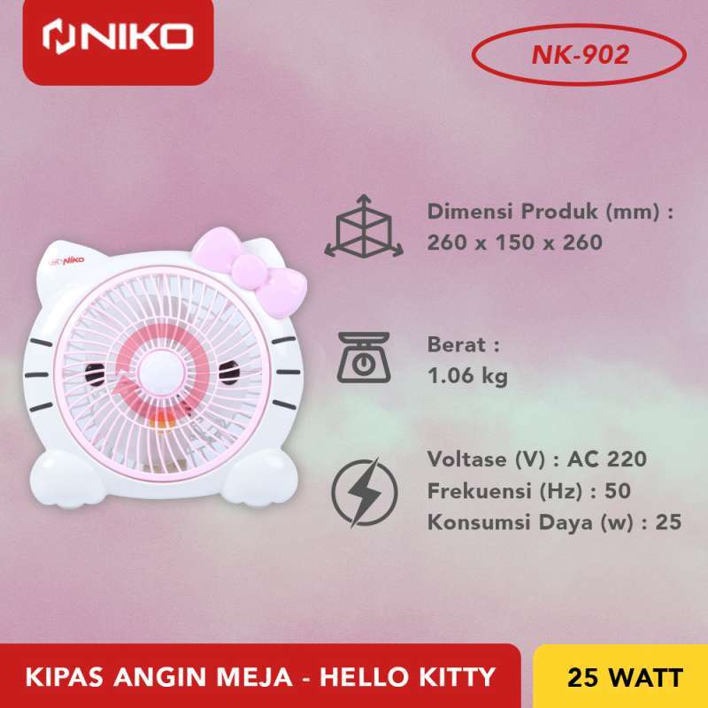 Jual Kipas Angin Meja Desk Fan Karakter Hello Kitty 9 Inch Niko Nk-902 ...