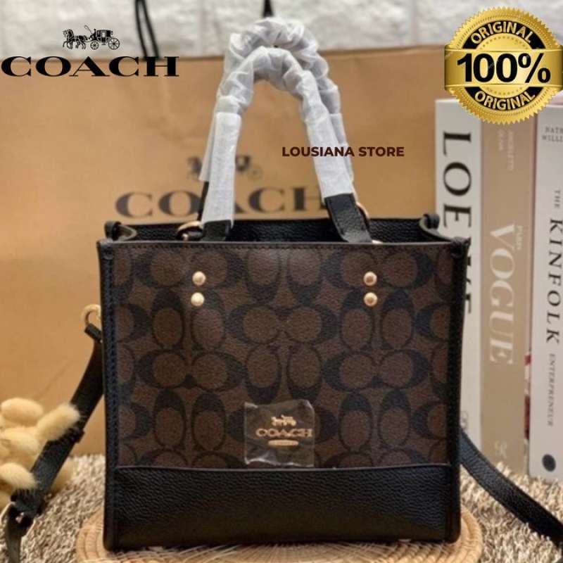 Promo Coach Dempsey Tote 22 In Signature Canvas Dark Brown Diskon 28% ...