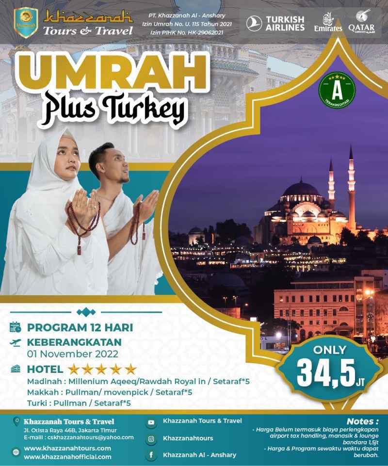Jual UMRAH PLUS TURKEY 12 H 01 NOVEMBER 2022 BY TURKISH/ EMIRATES ...