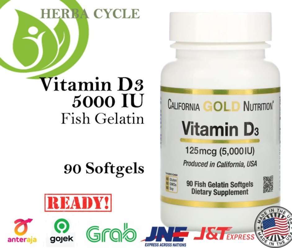 Jual OEM California Gold Nutrition Vit D3 5000 IU (90 FishGels) CGN Vit ...