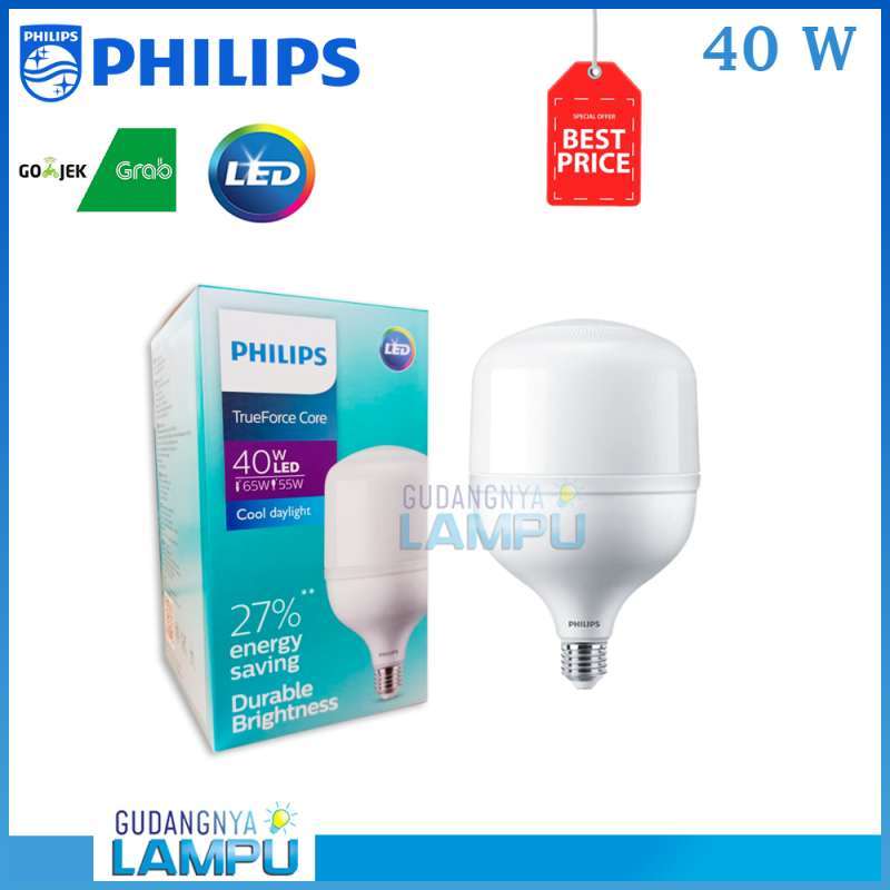 Promo Lampu Bohlam LED Philips 40 Watt 40W 40Watt 40 W (Nyala Putih ...