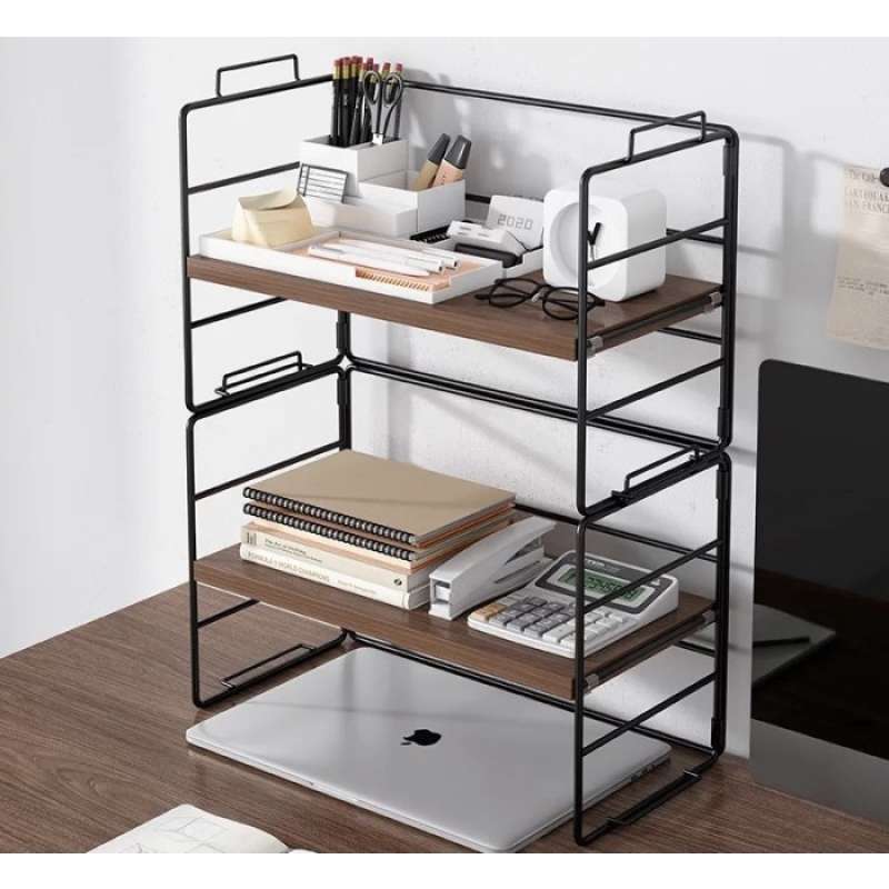 Jual [zen] Rak Buku / Laptop Organizer Rak Kayu Besi Susun Minimalis ...