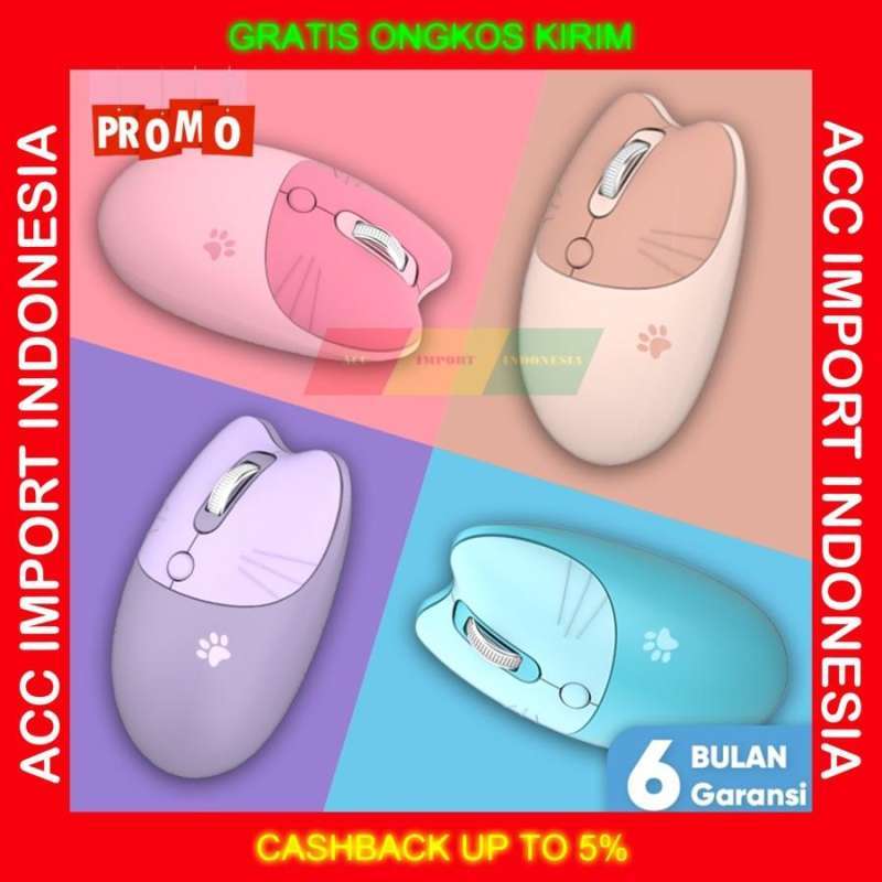 Jual Mofi Mouse Wireless Anak Karakter Kartun Design Cat Ear Lucu Pink ...