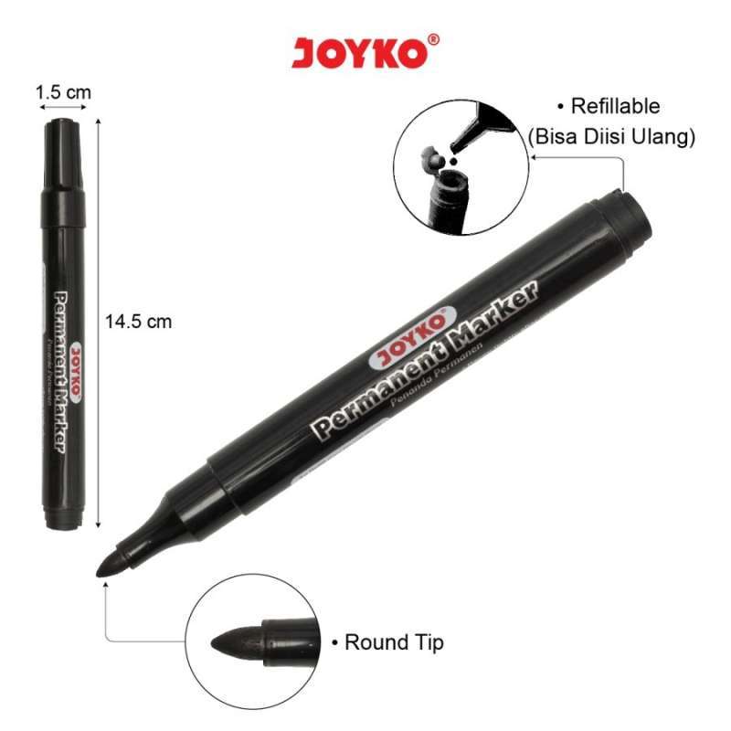 Jual Refill Permanent Marker Spidol Permanen Round Tip Joyko Refillable ...