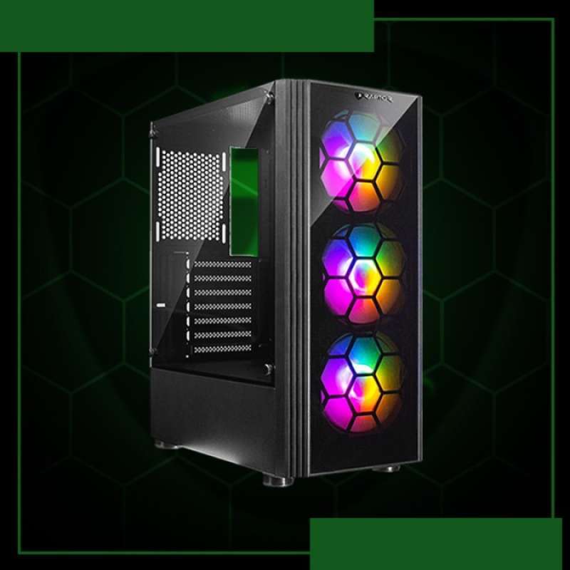 Promo Gaming Case Raptor Black Strike 1631 Free 3 Fan Rgb - Tempered ...