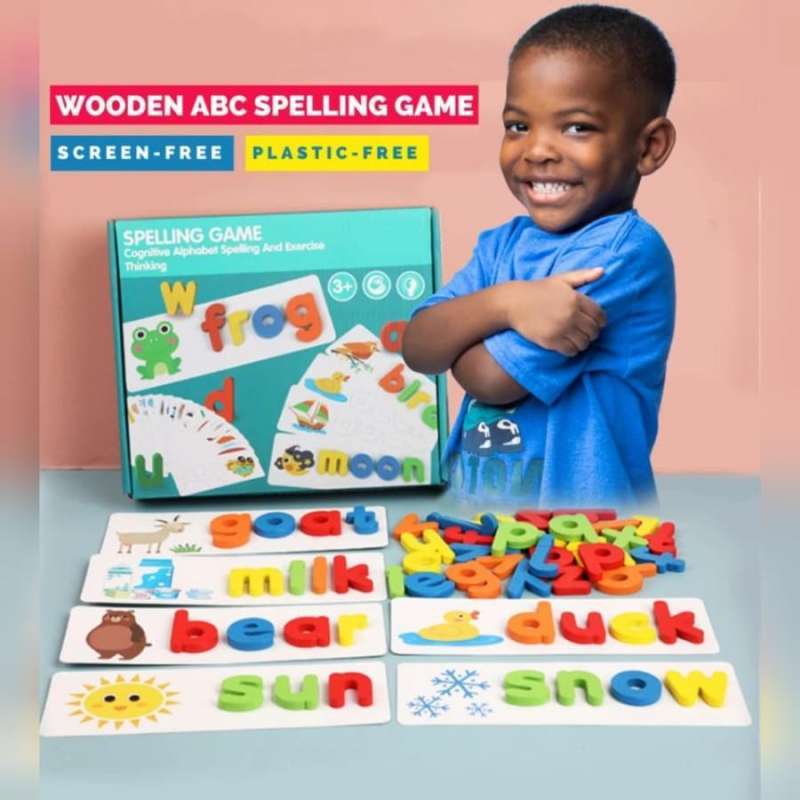 Jual Mainan edukasi anak wooden abc spelling game set belajar membaca ...