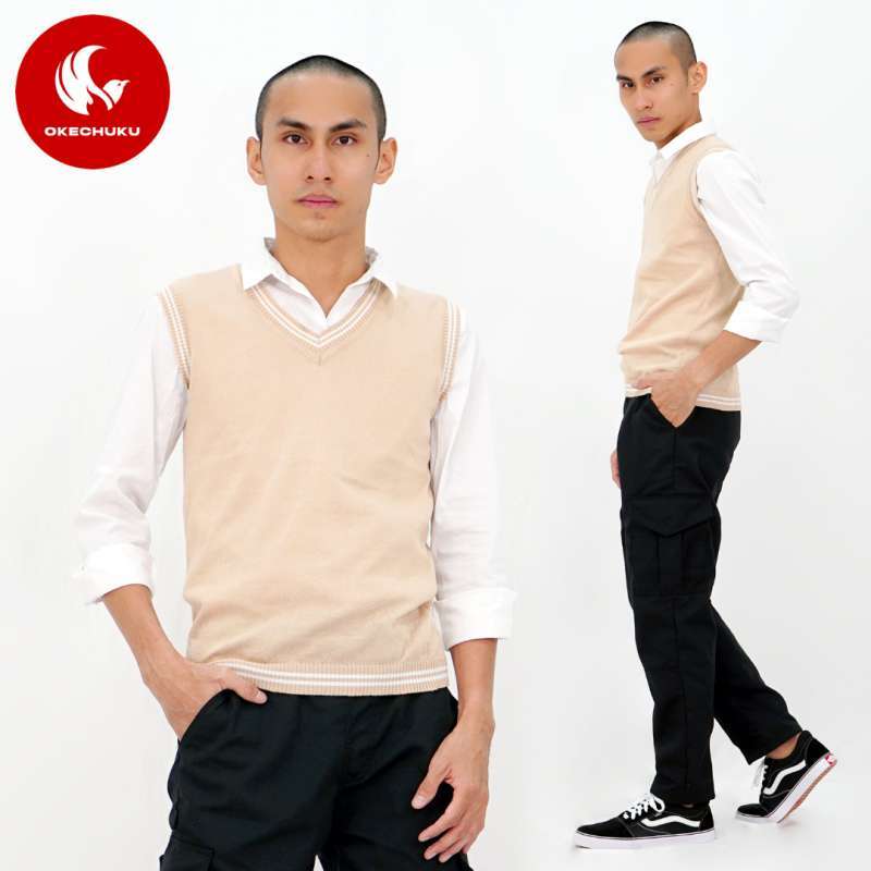 Promo Okechuku Rompi Rajut Pria Vest Rajut Pria Krem List Putih Vest ...