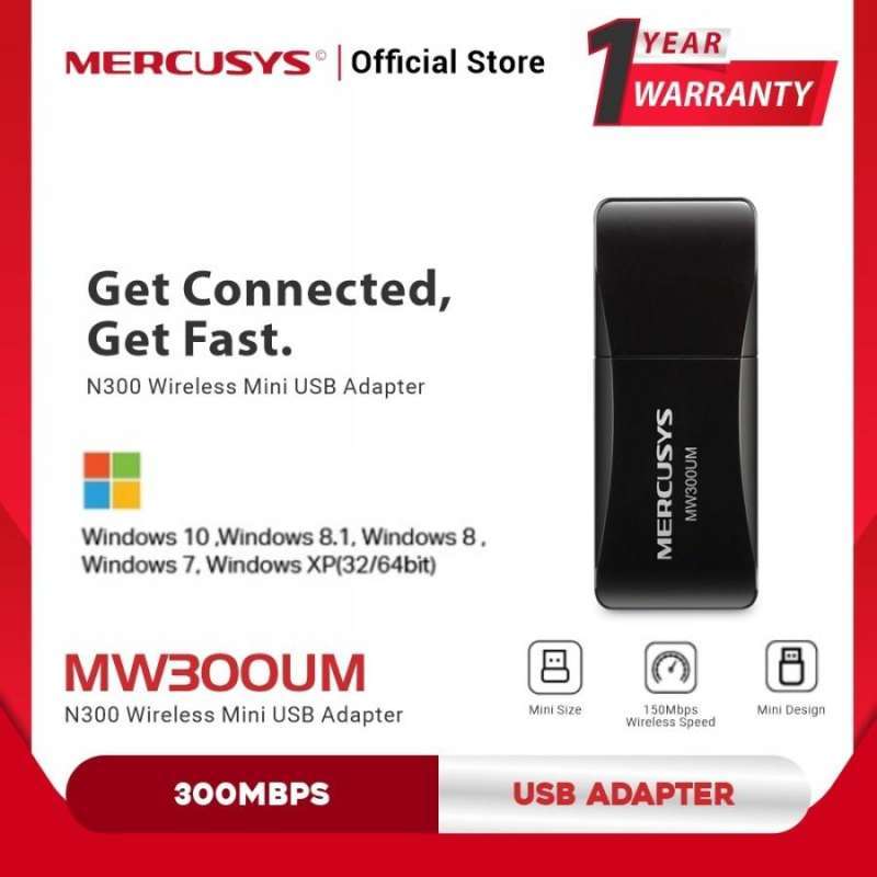 Jual MERCUSYS USB WIFI 300Mbps WIRELESS MINI USB ADAPTER MW300UM N300 ...