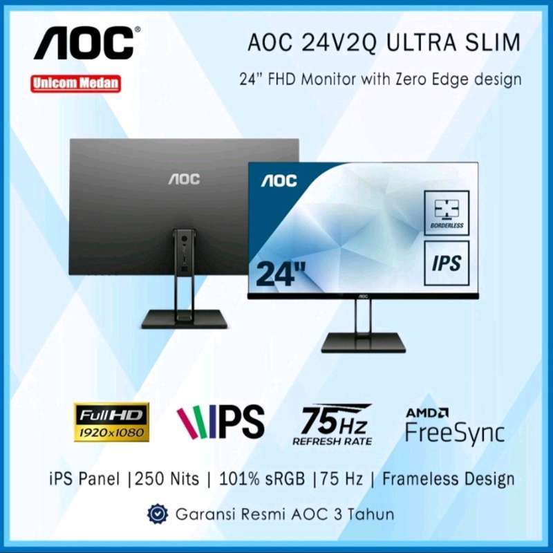 Jual MONITOR AOC 24V2Q ULTRA SLIM BEZELLESS FHD IPS 75HZ di Seller ...