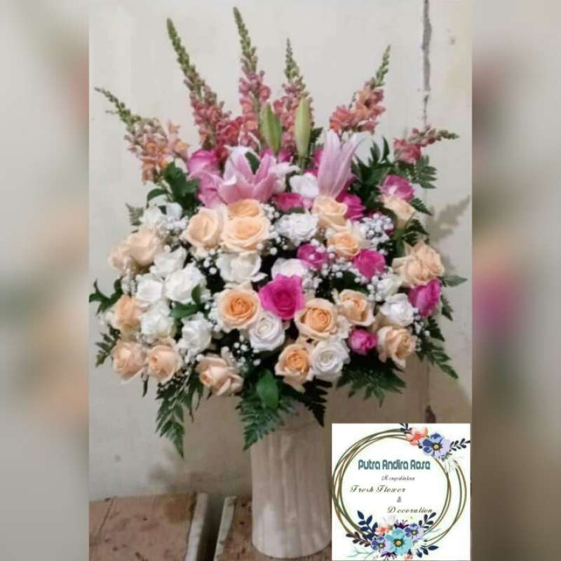 Promo RANGKAIAN MEJA BUNGA ROSE PUTIH PINK SALEM VARIASI SNAPDRAGON ...