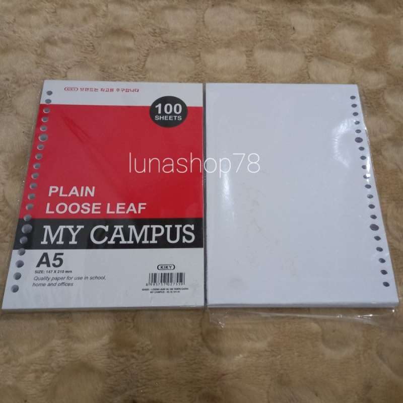 Jual Kertas binder plain loose leaf A5 polos Kiky My Campus 100 lembar di Seller AToZphere ...