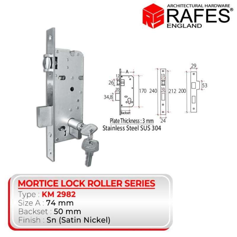 Jual MORTICE LOCK ROLLER RAFES 50MM STAINLESS STEEL 304 KM 2982 - BODY ONLY di Seller RAFES ...