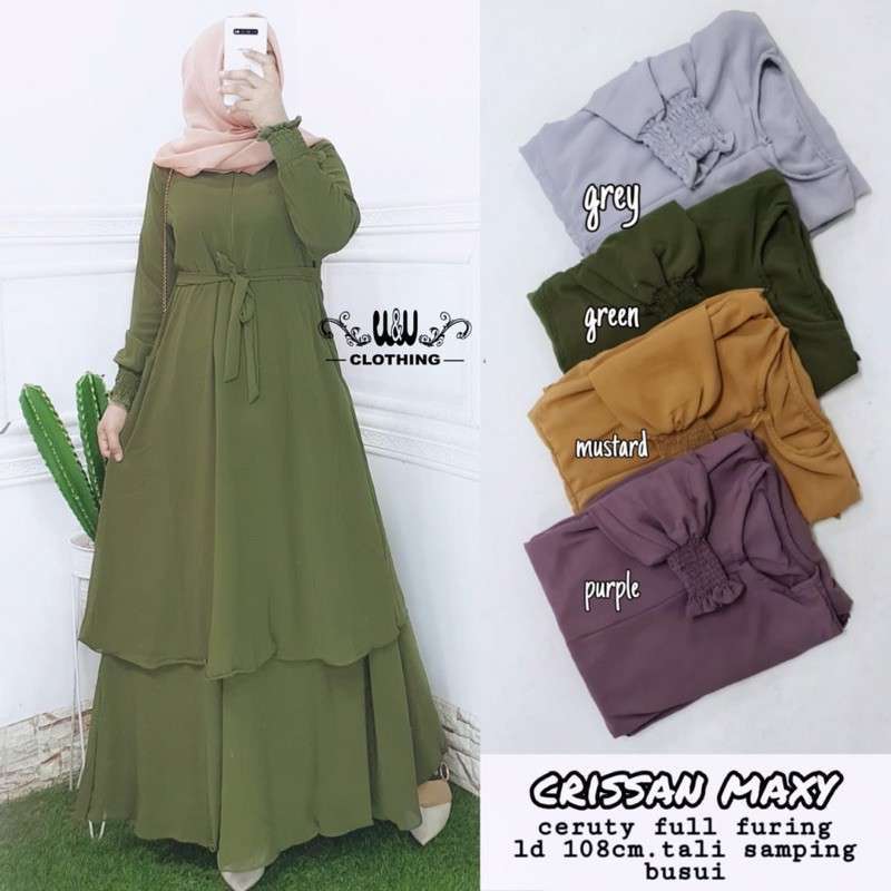 Promo FASHION BAJUTERBARU CRISSAN DRESS BAHAN MOSSCRAPE BAJU GAMIS ...