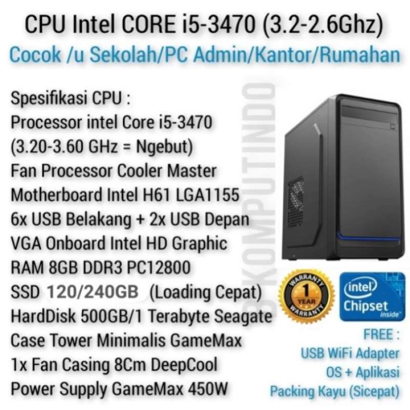 Jual CPU PC Rakitan Intel Core I5 RAM 8GB SSD + HDD | FREE WIFI | Original di Seller Cullen ...