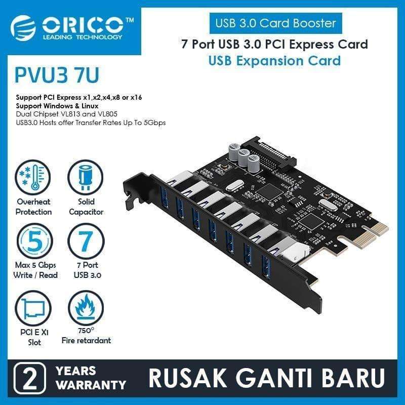 Jual PCI EXPRESS USB 3.0 ORICO 7 PORT DUAL CHIP PVU3-7U - PCI E EXPANSION di Seller OC Tech ...