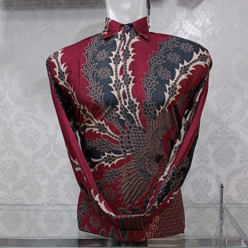 Jual Fatih Kemeja Batik Pria Merah Marun Lengan Panjang Bahan Katun ...