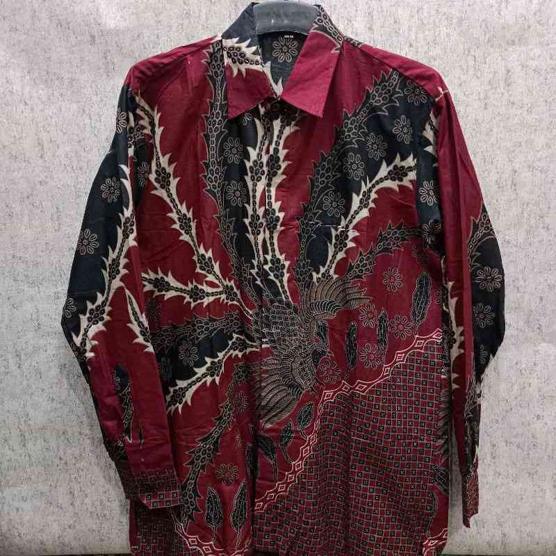 Jual Fatih Kemeja Batik Pria Merah Marun Lengan Panjang Bahan Katun ...
