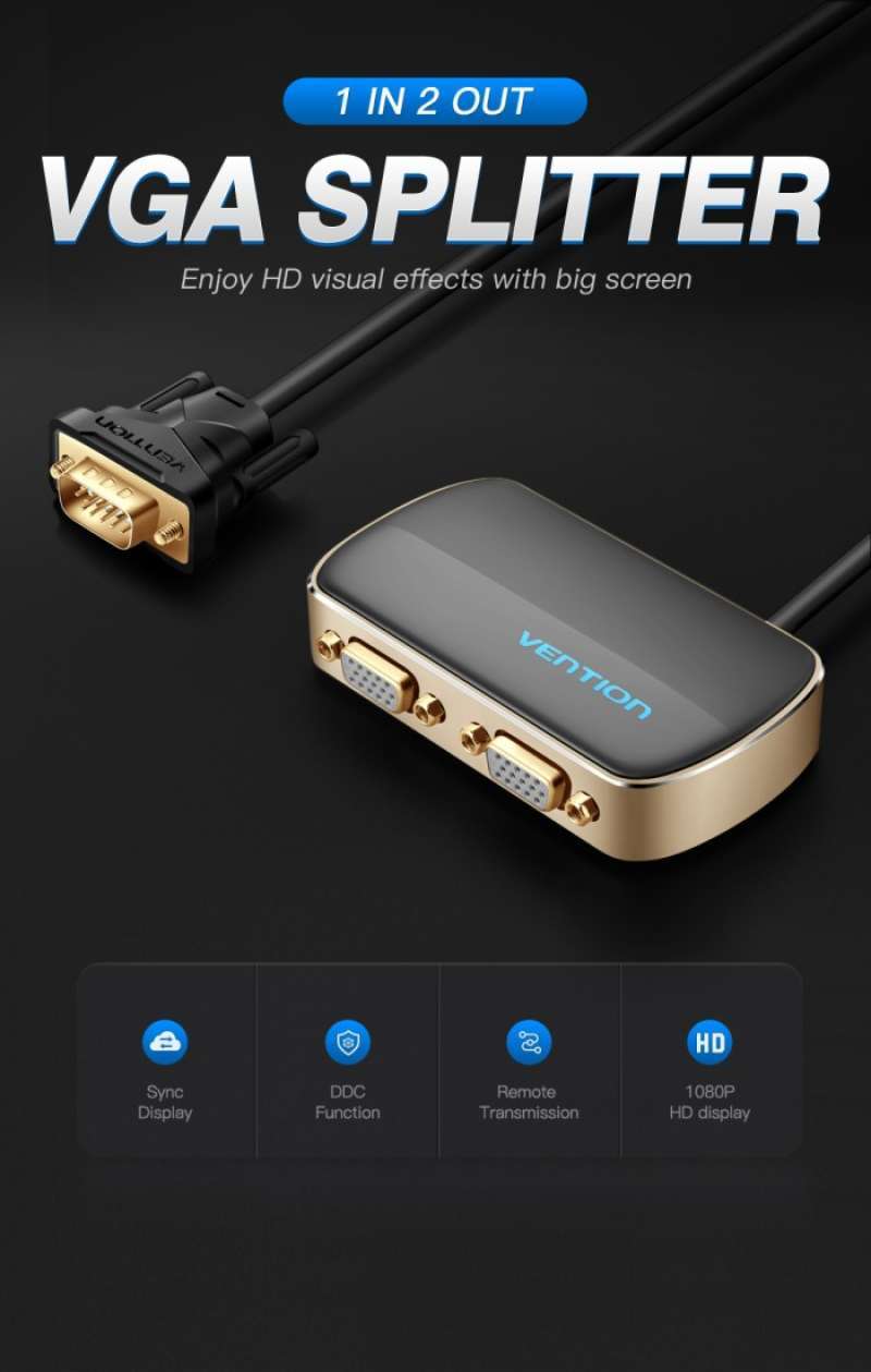 Promo Vention Vga Splitter 1 In 2 Out Screen Duplicate Mirrng Mode ...