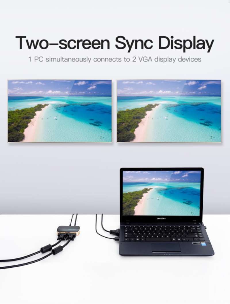 Promo Vention Vga Splitter 1 In 2 Out Screen Duplicate Mirrng Mode ...