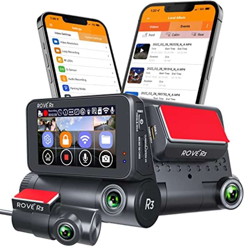 Promo Rove R3 Dash Cam, 3” IPS Touch Screen, 3 Channel Dash Cam Front ...