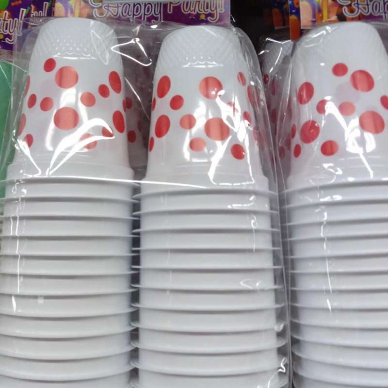 Jual Gelas plastik tol tol merah isi 25/Happy party gelas di Seller ...