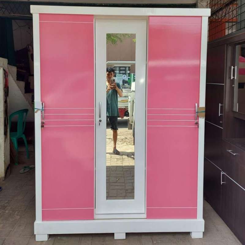 Jual lemari sliding 3 pintu full kaca list putih - Merah Muda di Seller ...