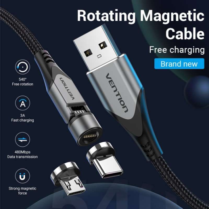Promo Vention Kabel Data Magnetic Usb Type C Micro B Usb Rotate 360 ...