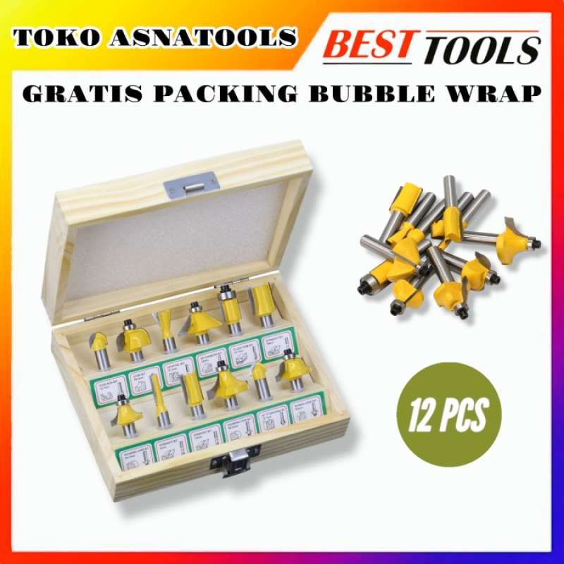 Promo Mata profil router bit bits trimmer set 12pcs 1/4 kotak Box sets ...