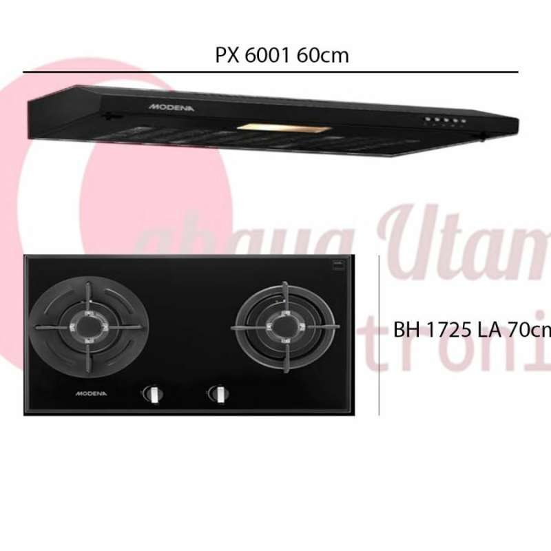 Jual MODENA Kompor gas tanam Set BH 1725 LA 70cm + Cooker Hood PX 6001 ...