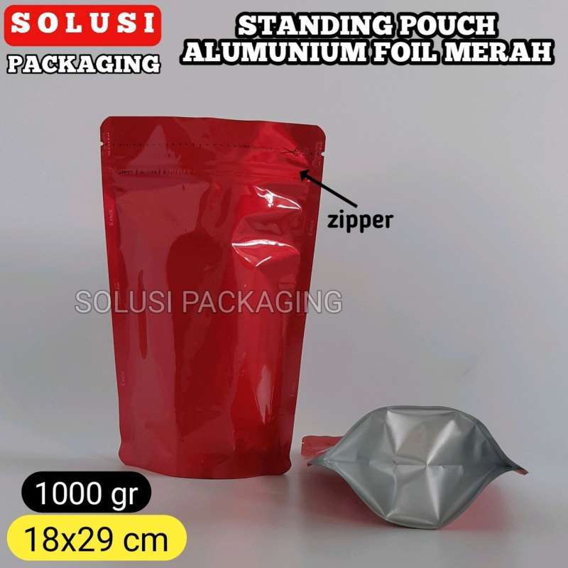 Jual Standing Pouch MERAH 1Kg 18x29cm KPACK Kemasan Kopi Aluminium foil ...