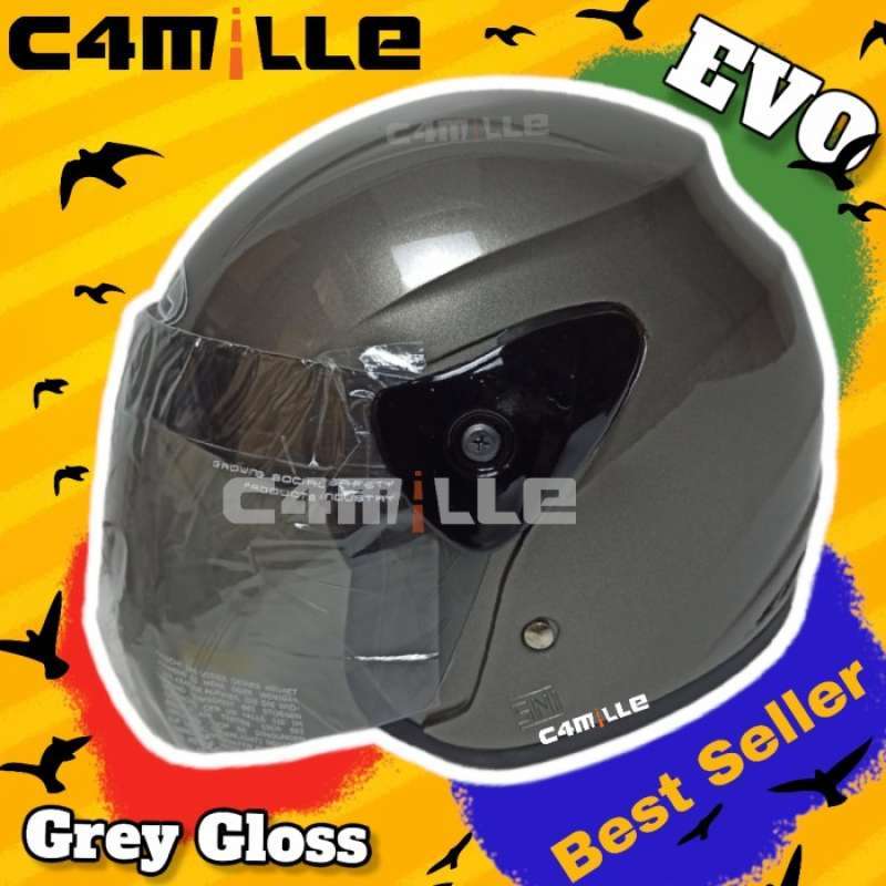 Promo HELM EVOLUTION POLOS GREY GLOSS HALF FACE MODEL GM EVO Diskon 40% ...