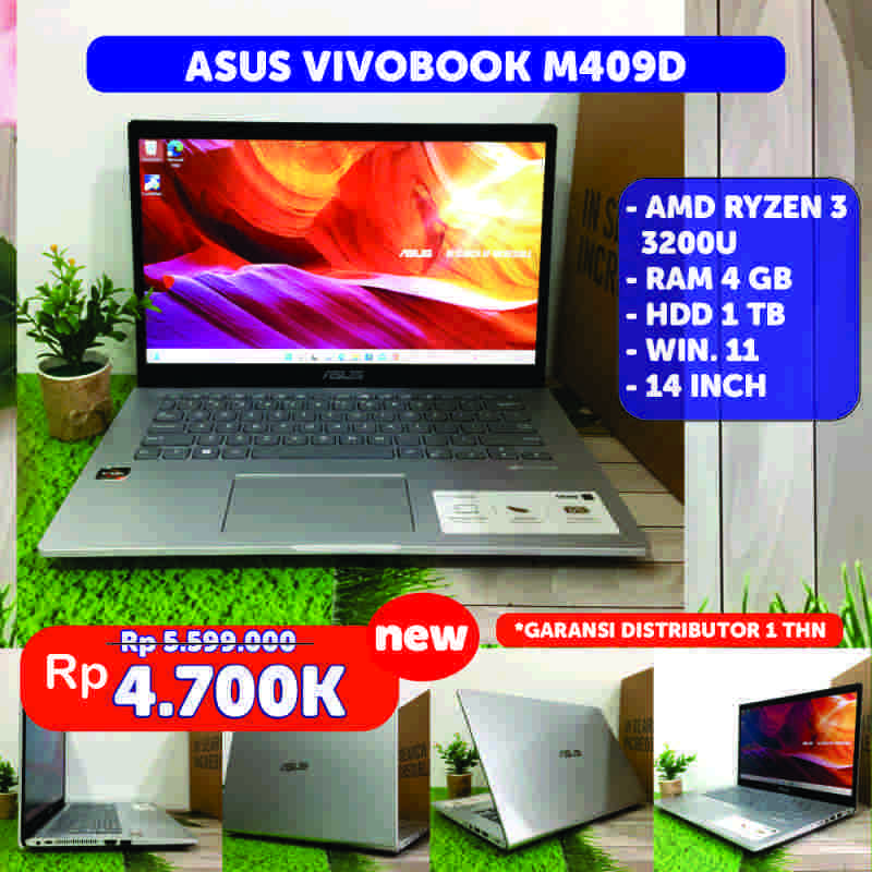Jual [NEW] Laptop New Asus Vivobook M409D Ryzen 3-3200U Ram 4/1 TB ...