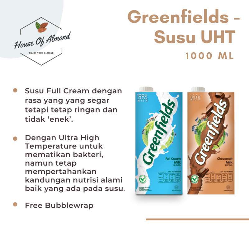 Jual Greenfields Susu UHT / UHT Milk 1L di Seller House of Almond ...