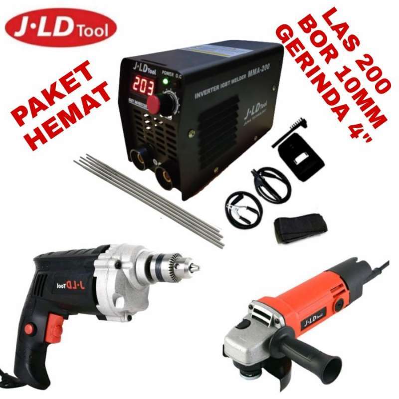 Jual PAKET 3IN1 JLD TOOLS LAS TRAVO INVERTER 200A + GERINDA + BOR 10MM ...