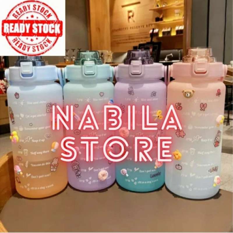 Jual Botol Air Minum Motivasi Tritan Penanda Waktu 2L Free Stiker di ...