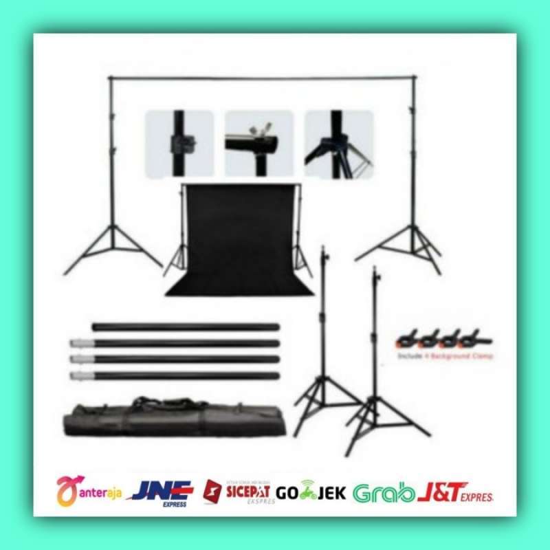 Promo Paket Stand Background Warna Hitam 2,5 X 3 Meter + Stand 190 X ...