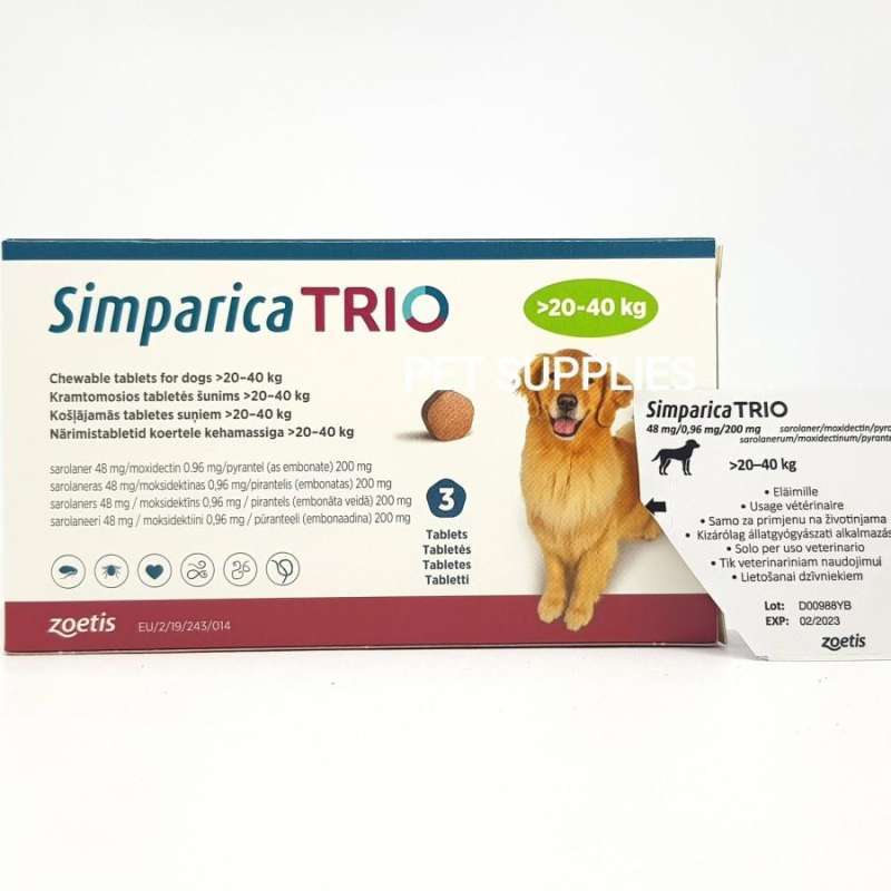 Jual Obat kutu anjing plus cacing SIMPARICA TRIO - L (20-40 kg) ZOETIS ...