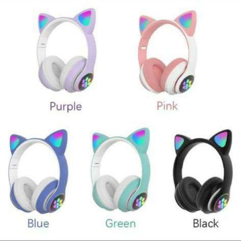 Jual Hgm-016 Headphone Bluetooth Led Cat Ear Macaron Headset Telinga ...