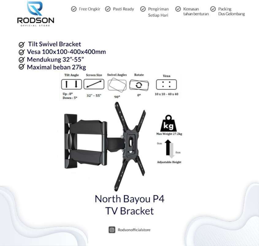 Jual Bracket TV Monitor LED LCD North Bayou NB P4 NBP4 13-55 Tilt ...