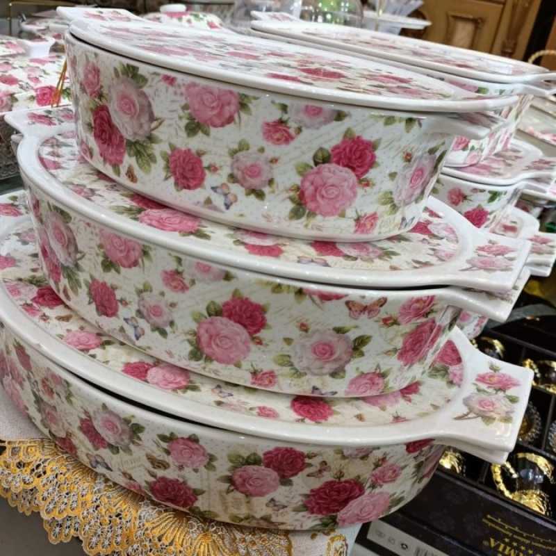 Promo Wadah Saji Set Keramik Bunga 3 susun Diskon 23% di Seller ...