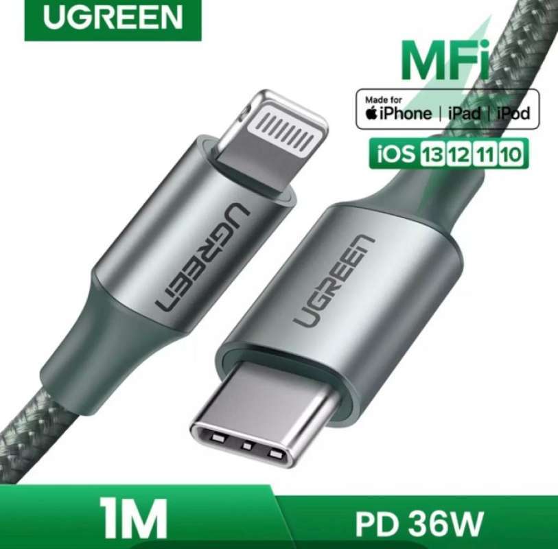 Jual Ugreen Nylon Braided Type-C to Lightning Cable 3A 1Meter Green ...