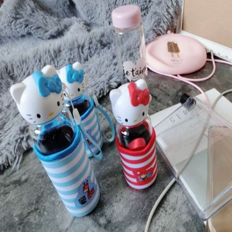 Jual BM009 Botol Kaca Hello Kitty Tempat Air Minum Plus Sarung Glass ...