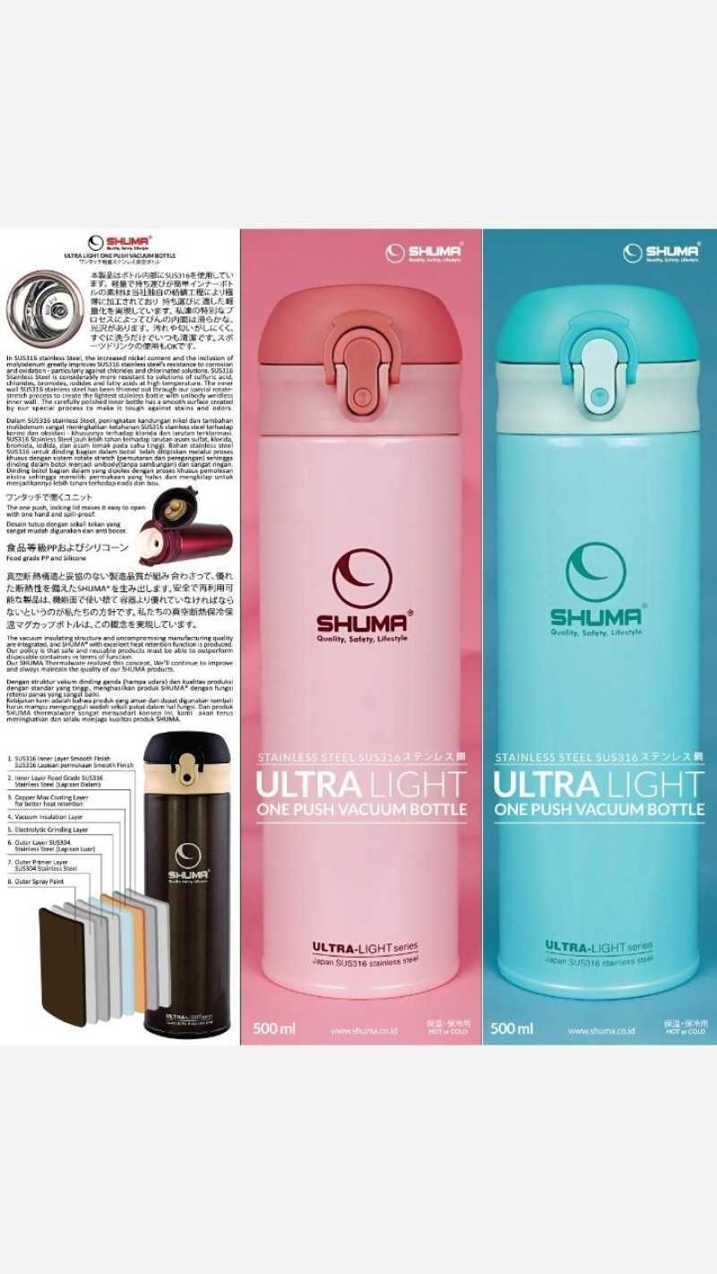 Jual SHUMA S/S 316 ULTRA LIGHT ONE PUSH VACUUM BOTTLE TERMOS 500 ML di ...