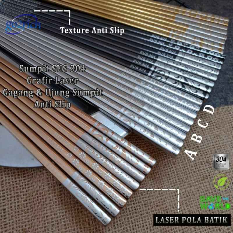 Promo SUMPIT STAINLESS STEEL SUS 304 LASER GRAFIR MAKAN CHOPSTICKS ...