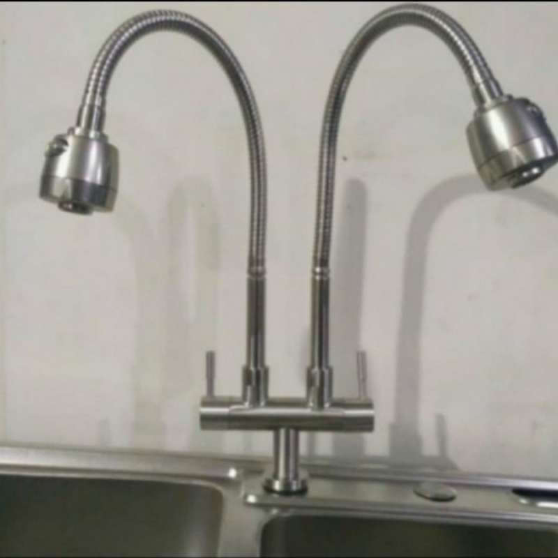 Promo kran sink double/kran cuci piring stainless/kran dapur flexible ...