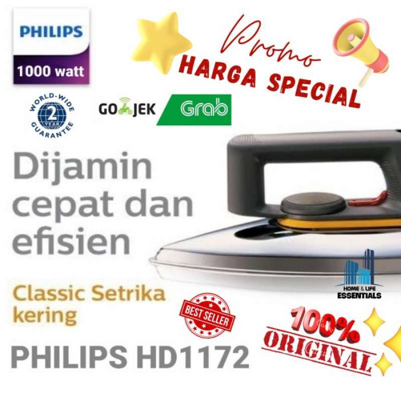 Jual PHILIPS Setrika HD1172 Dry Iron Classic 100% Original strika ...