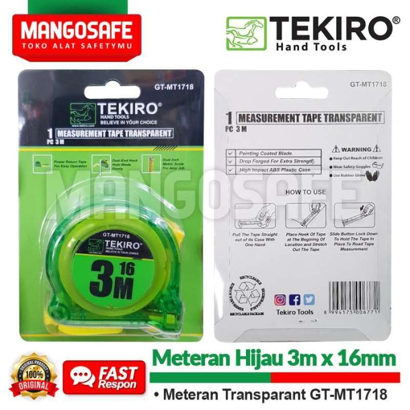 Jual 3m Meteran Hijau Transparan Tekiro Measuring Tape 3 M Roll Meter ...