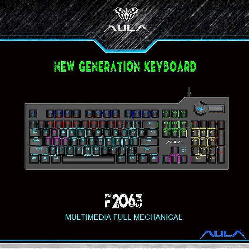 Jual AULA F2063 Gaming FULL Mechanical keyboard Rainbow LED - BLUE ...