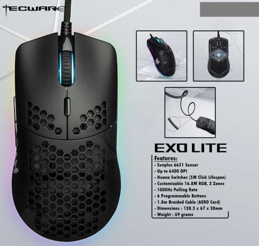 Jual TECWARE EXO LITE RGB Honeycomb Design Wired Gaming Mouse 6.400DPI ...